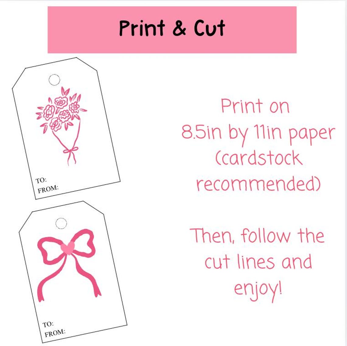 Valentine's Gift Tag Set, Pink Valentine's Designs, 12 Tags (PDF, JPG ...