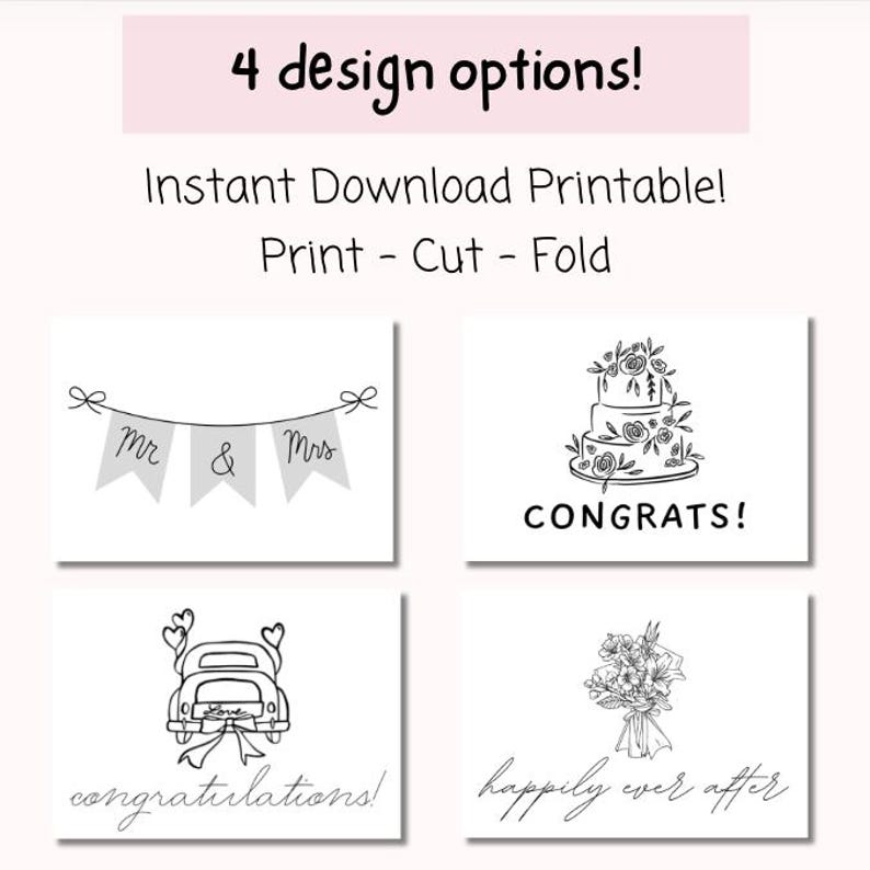 Minimalist Wedding Congratulations Card Set: 4 Designs (digital ...