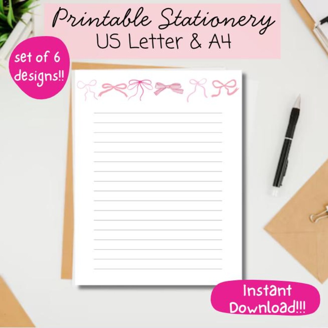 Printable Stationery, Coquette Paper, Pink Paper, Coquette Bow ...