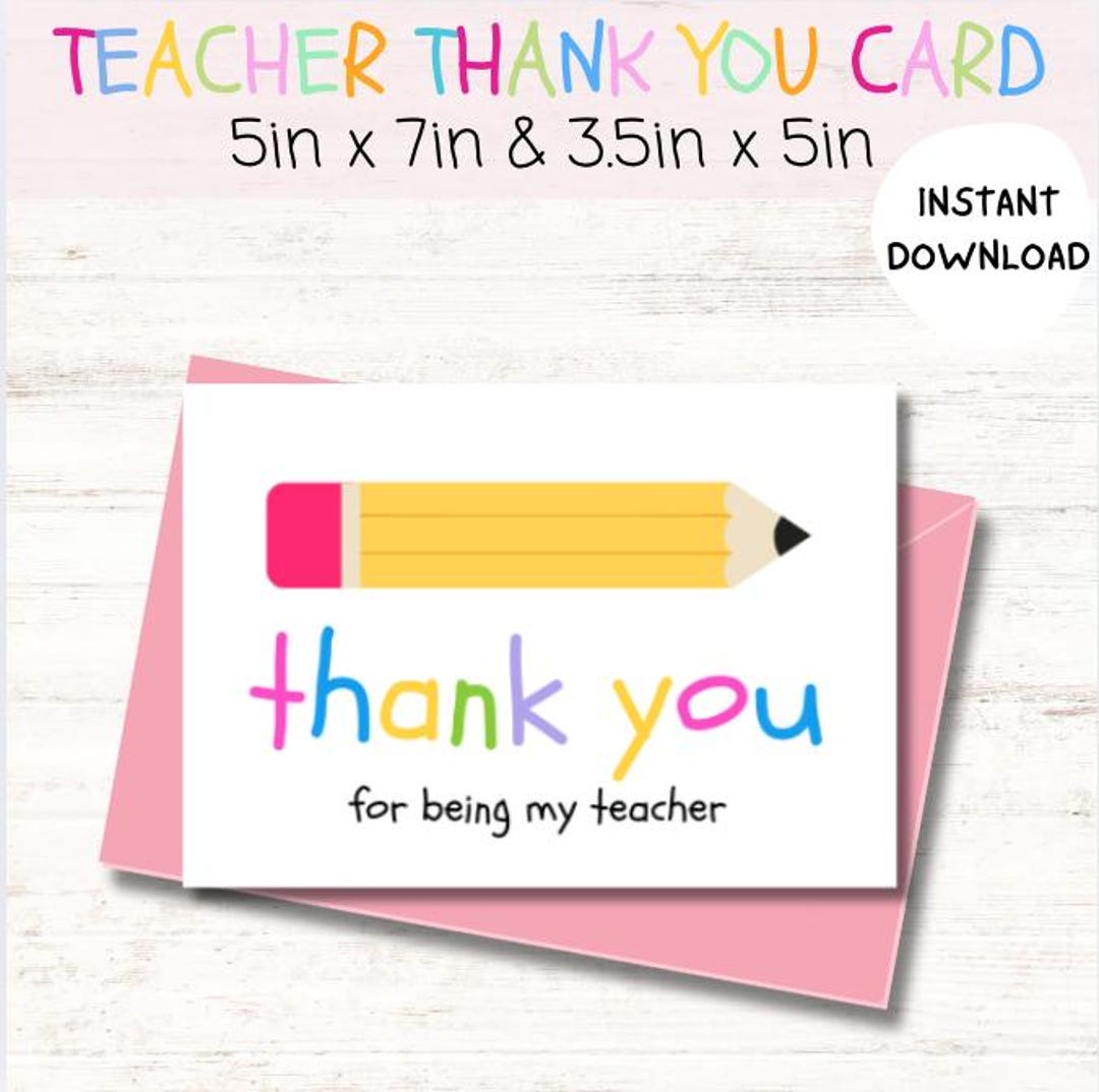 Printable Teacher Thank You Card: Teacher Appreciation Gift (PDF ...