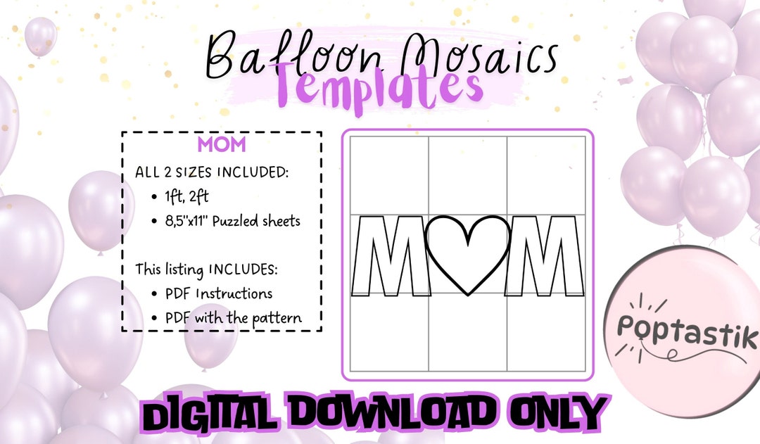 Mothers Day Mosaic Template, MOM With Heart, Mother’s Day, Balloon ...
