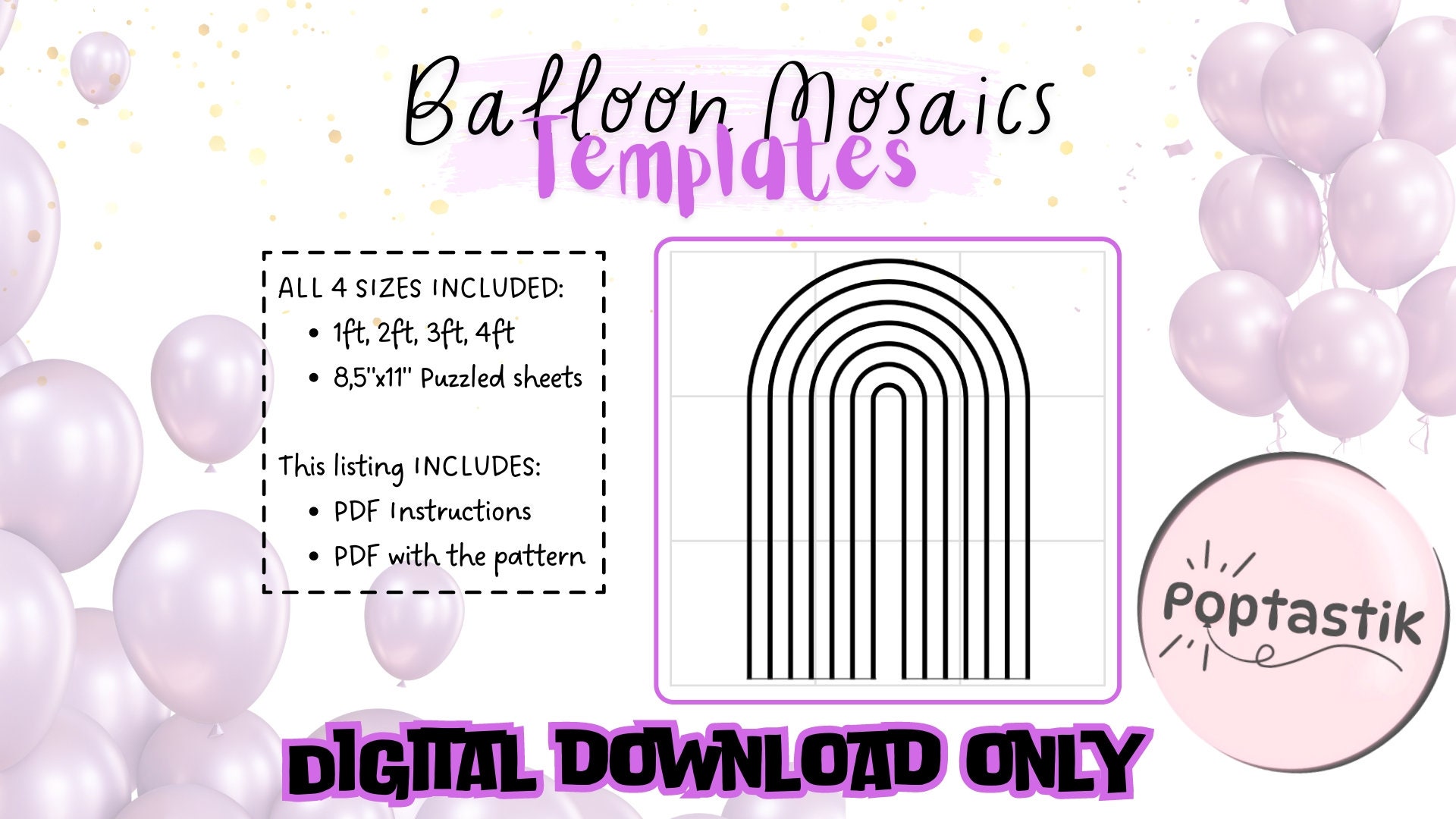 Rainbow Mosaic Template, Rainbow Props, Balloon Mosaic, Rainbow Balloon ...