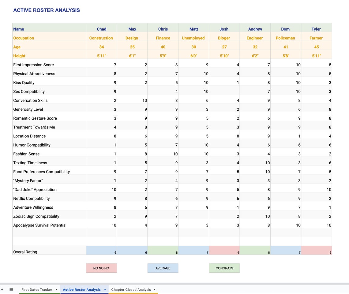 Dating Spreadsheet, Digital Christmas Gift, Personal Life Tracker, Fun ...