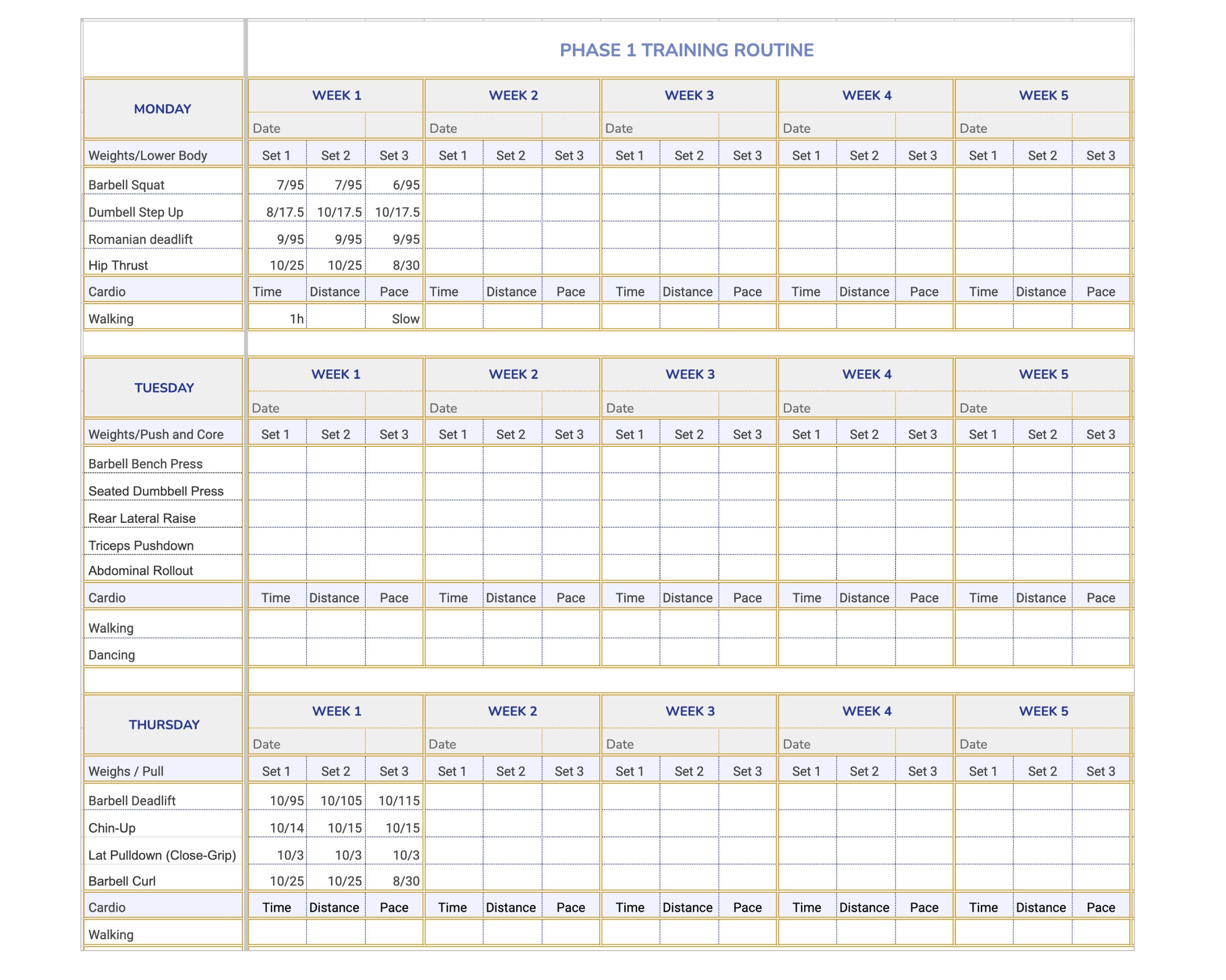 Thinner Leaner Stronger Program Workout Spreadsheet, Progressive ...