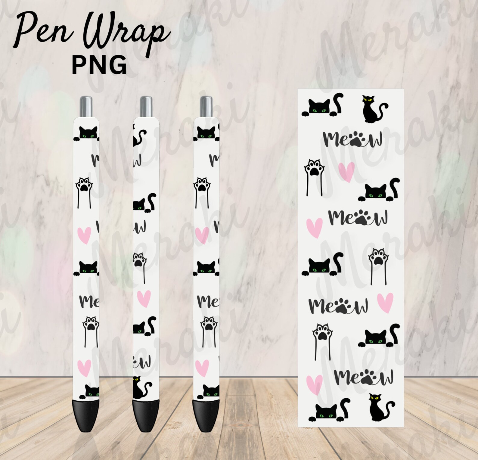 Black Cat Pen Wrap, Png Pen Wrap, Cat Lover Design - Etsy