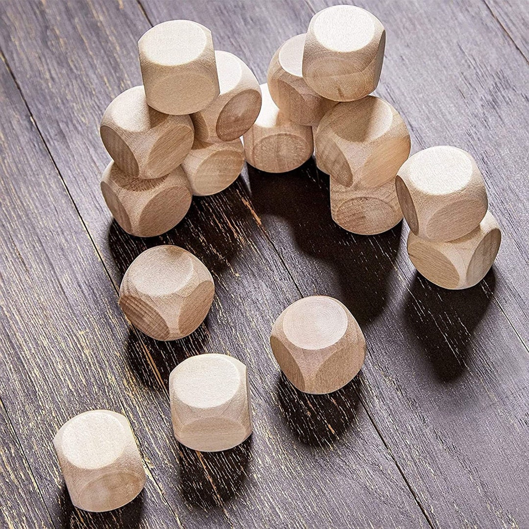 60 Unfinished Wooden Dice Set, Blank Square Dices, Round Edges Wood ...