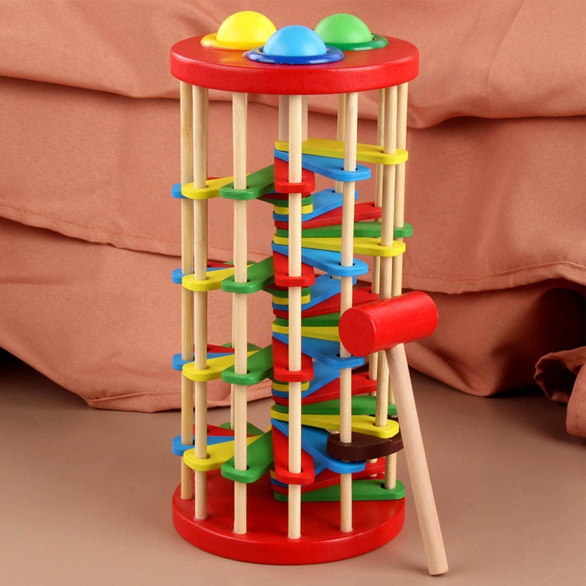 Wooden Ball Drop Toy Wooden Pounding Toy Kids Pounding Bench - Etsy