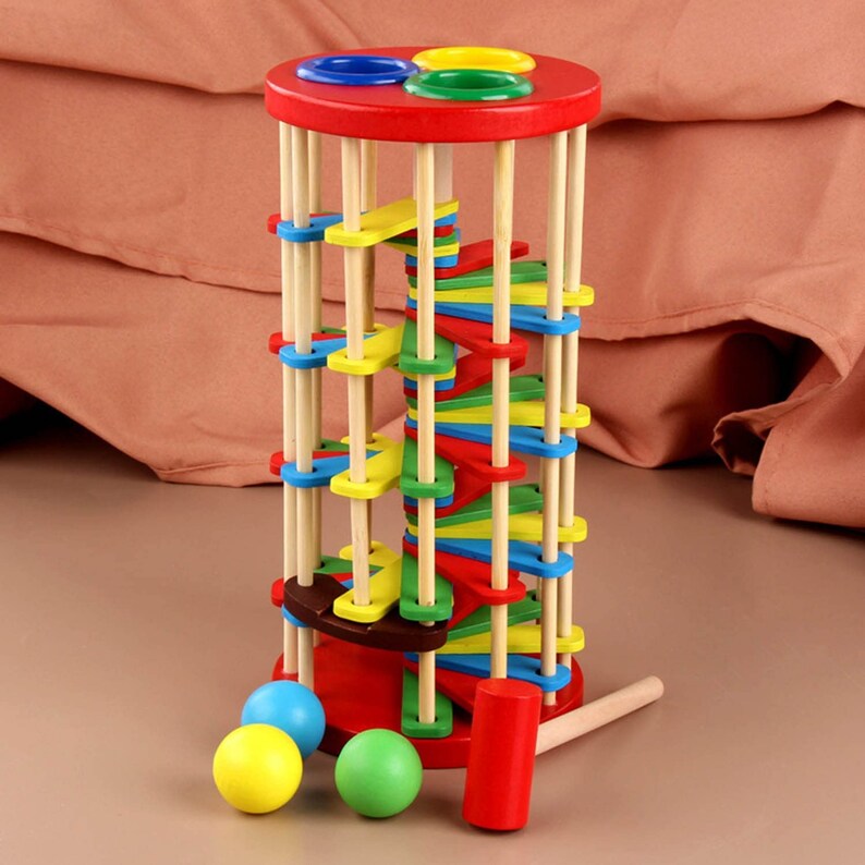Wooden Ball Drop Toy Wooden Pounding Toy Kids Pounding Bench - Etsy