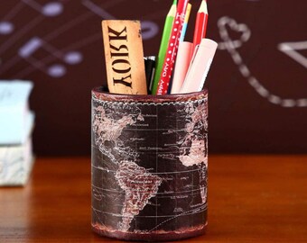World Map Pencil Holder - Etsy
