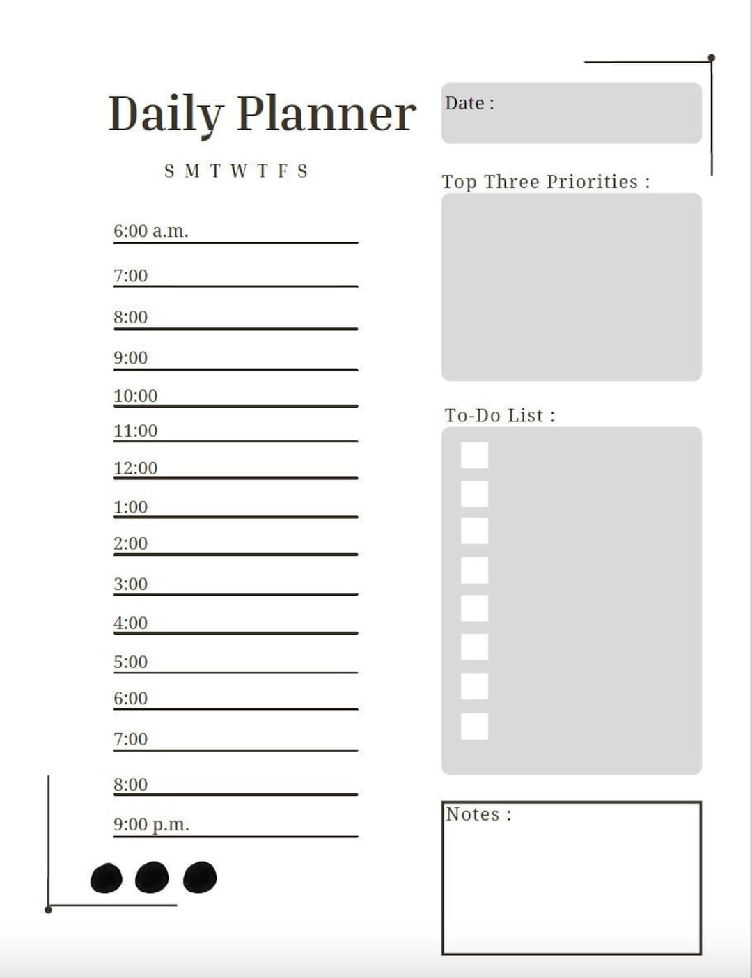 Daily Planner Template - Classic Style - Etsy