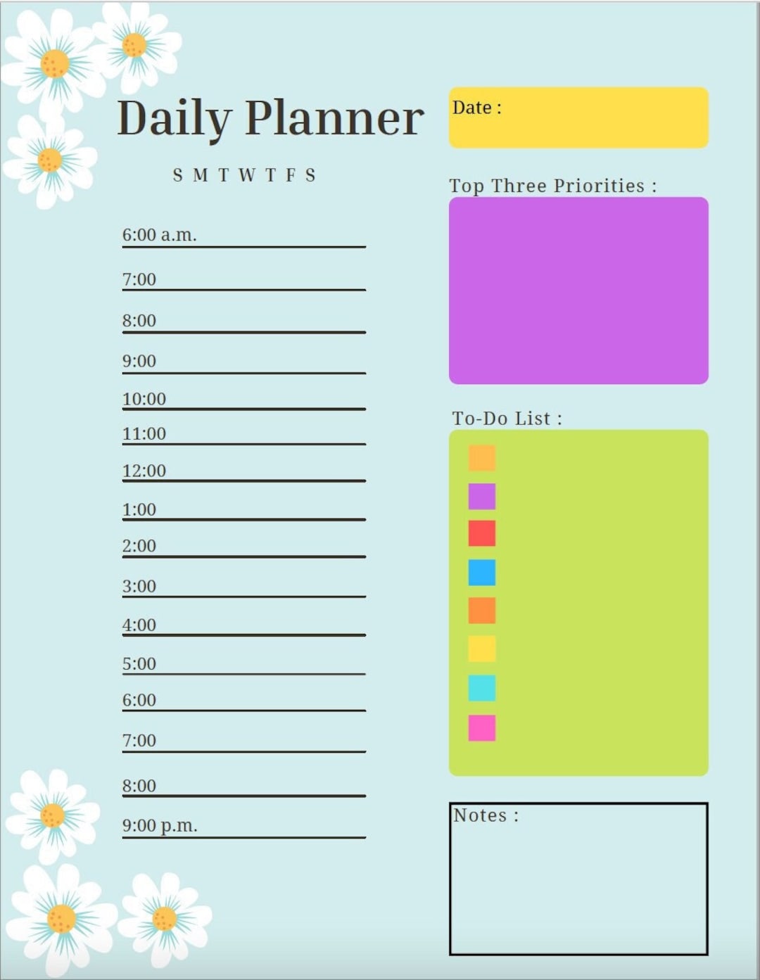 Daily Planner Template - Fun Style - Etsy