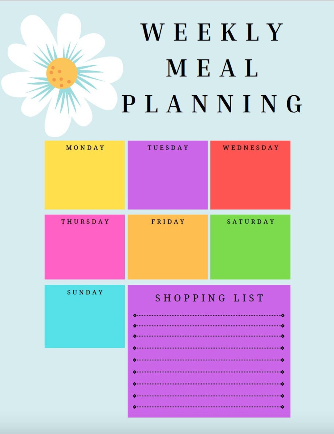 Weekly Meal Planning Template - Fun Style - Etsy