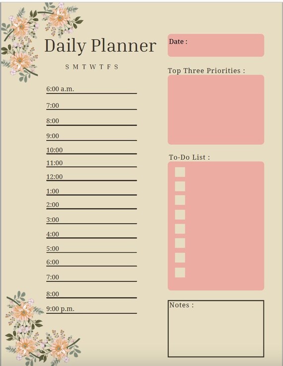Daily Planner Template Girly Style - Etsy