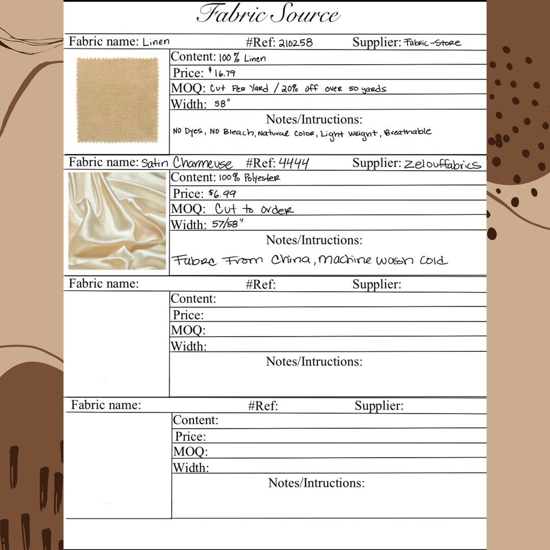 Fabric Swatch Template,printable Fabric Swatch Book Pages, Fabric Stash ...