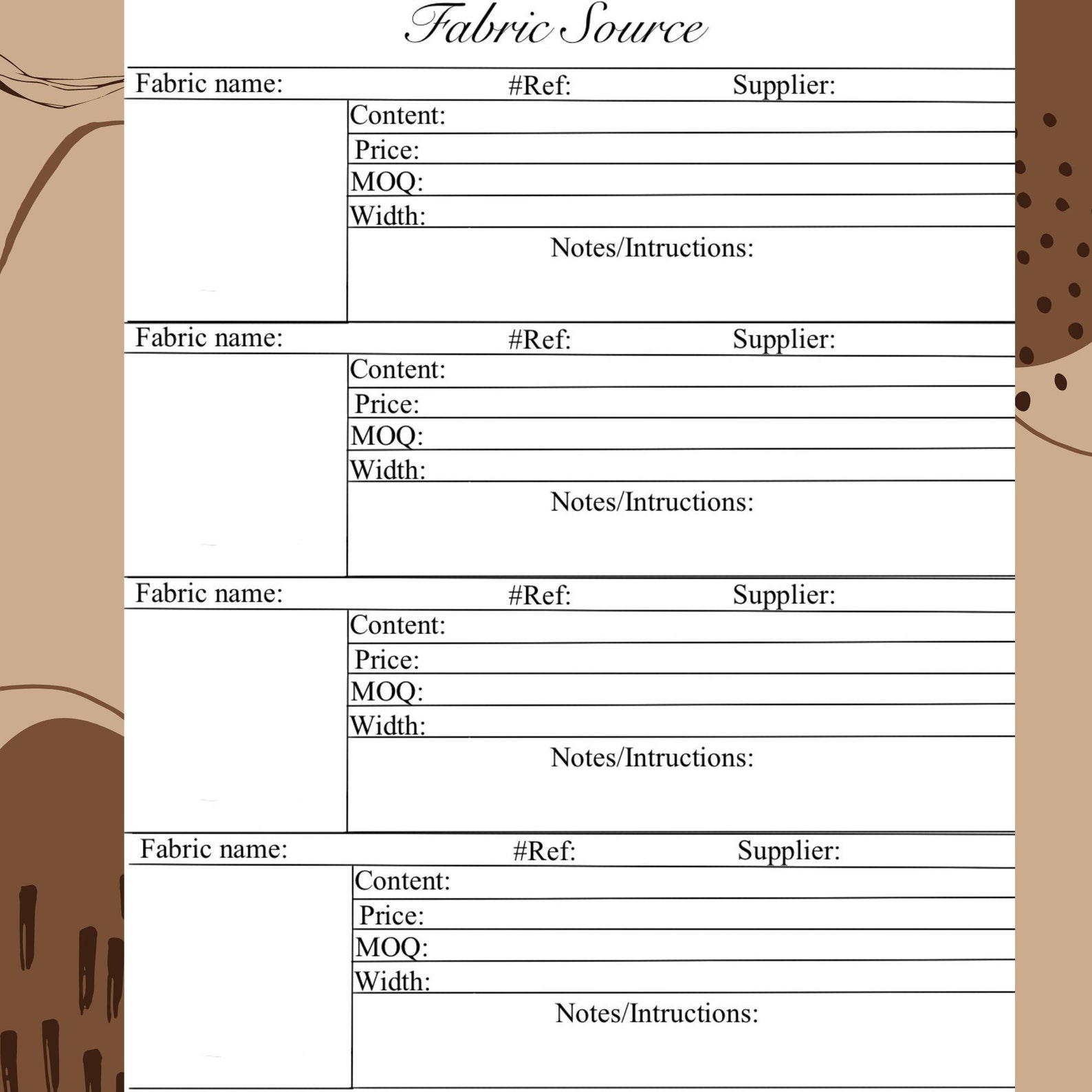Printable Fabric Swatch Template, Fabric Inventory Organizer (digital ...