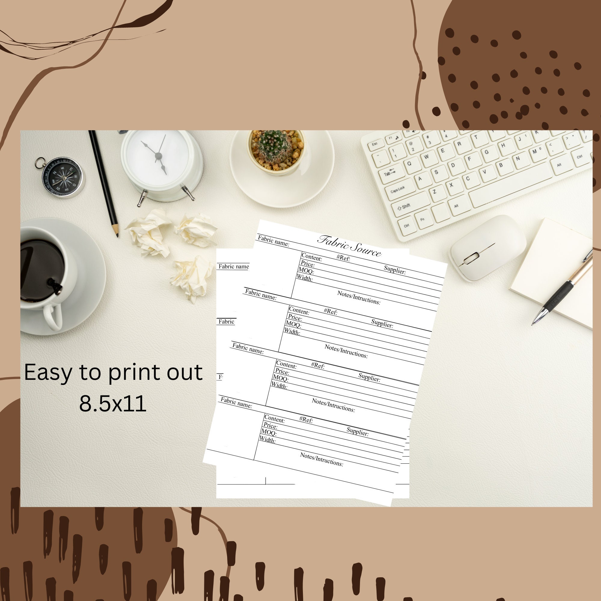 Printable Fabric Swatch Template, Fabric Inventory Organizer (digital ...