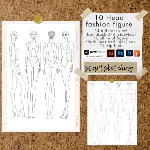 Female Fashion Croquis Templates 10 Head Fashion Figure - Etsy