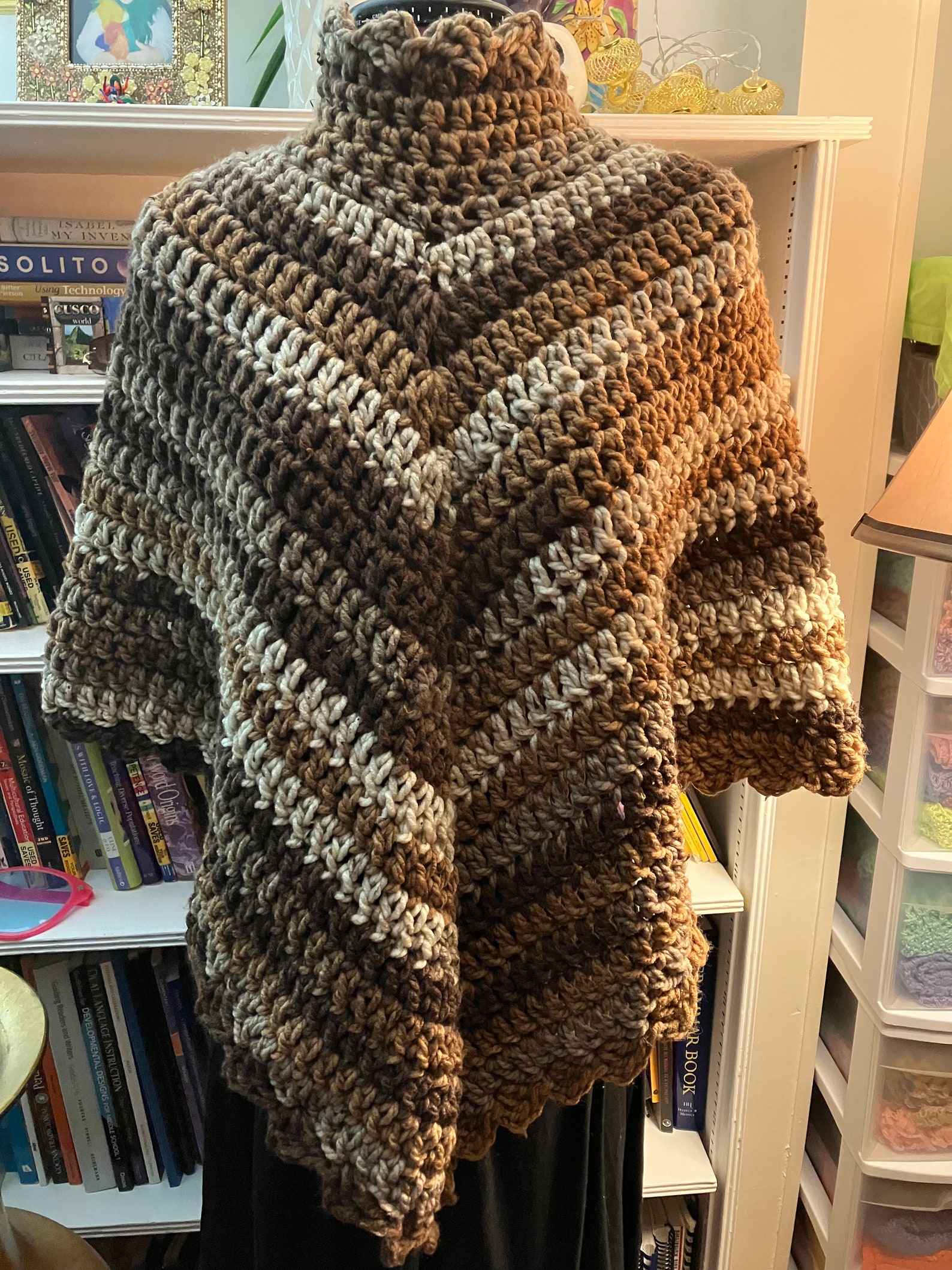 Brown Poncho, Multishades Poncho, Crochet Poncho, Warm Poncho, Fall ...