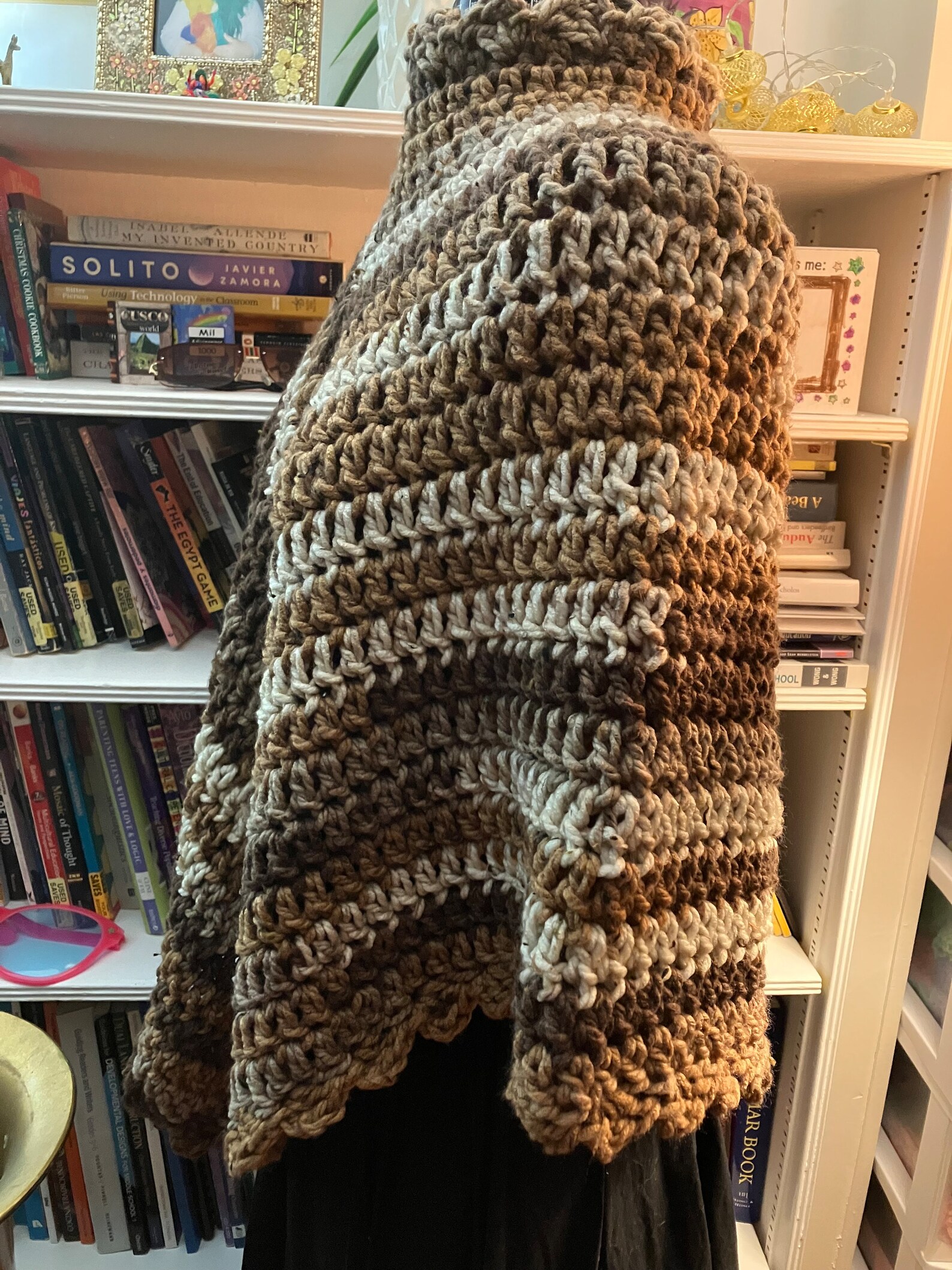 Brown Poncho, Multishades Poncho, Crochet Poncho, Warm Poncho, Fall ...