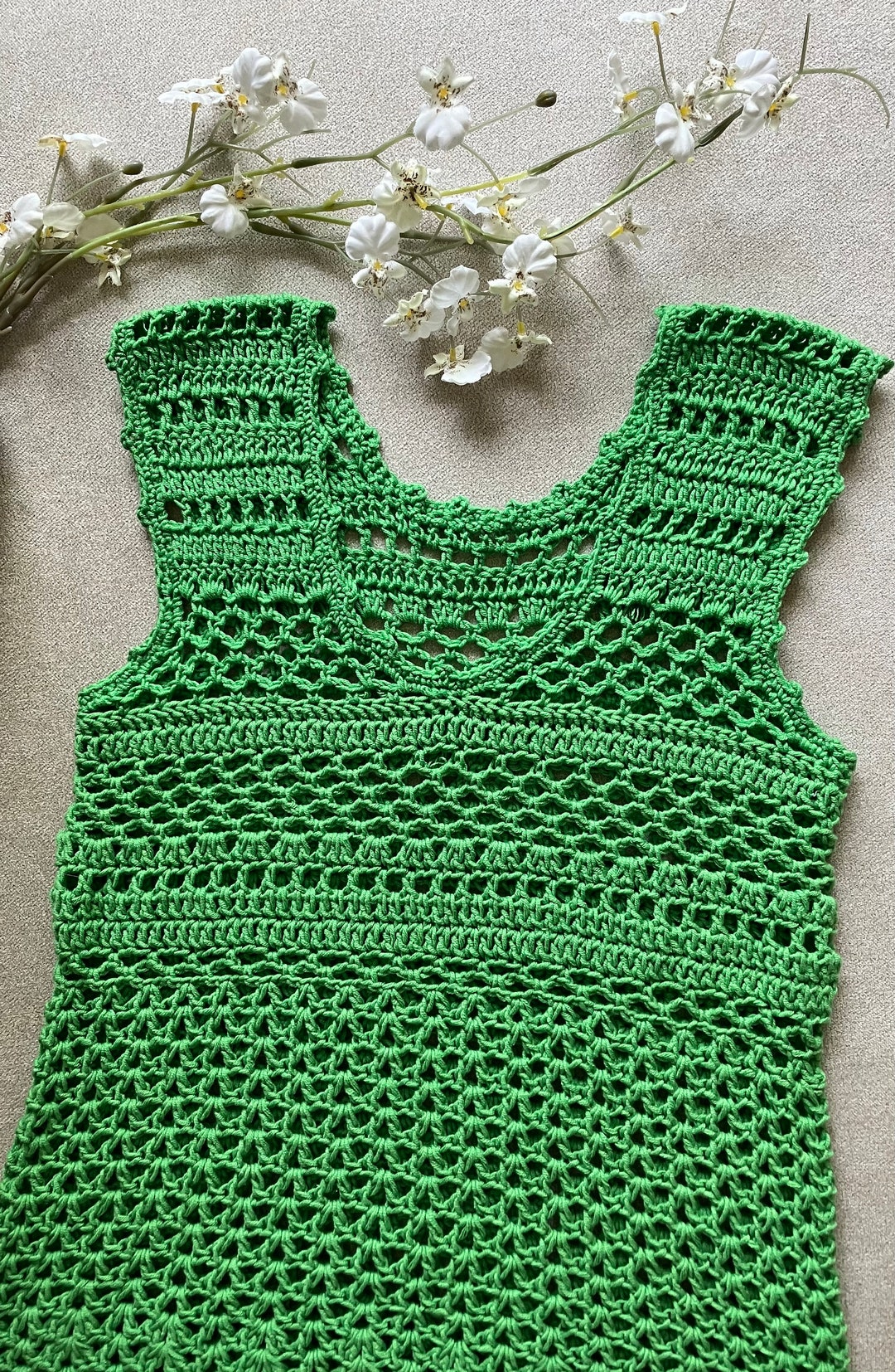 Green Top, Crochet Top, Small Top, 25in Long, 16in Chest, Cotton Top ...