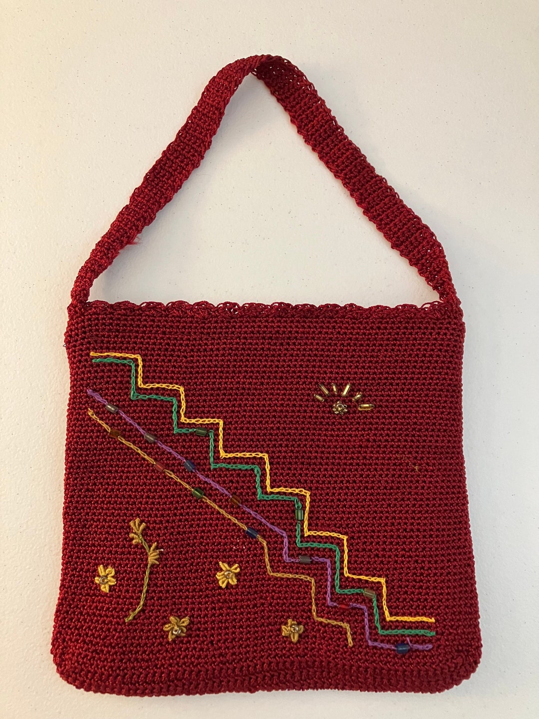 Inca Design Crochet Bag, Handmade Mercerized Cotton Pouch, Zippered - Etsy
