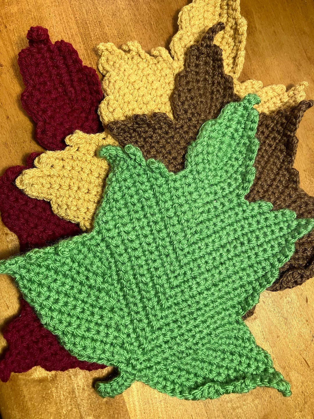 4 Leaves, Crochet Leaves, Handmade Leaves, Leaves Set, Red Leaf, Green ...