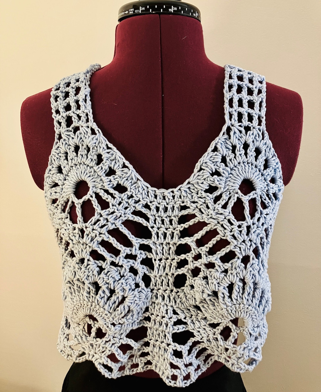 Light Blue Crop Top, Cotton Crop Top, Crochet Handmade, Summer Crop Top ...