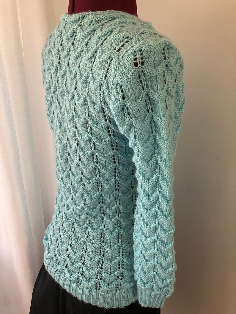 Light Blue Cardigan, Peruvian Alpaca, Small Size (U.S), Long Sleeve ...