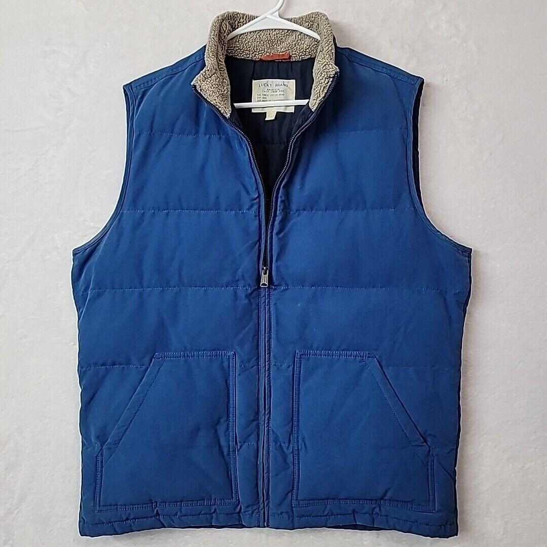 VTG Lucky Brand Puffer Vest Mens Large Blue W Fleece Lined Collar EUC ...