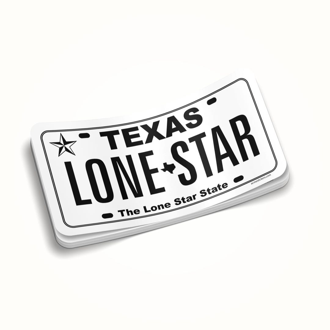 Set of 2 Stickers Texas Lone Star Plate/stickers white Full Color ...