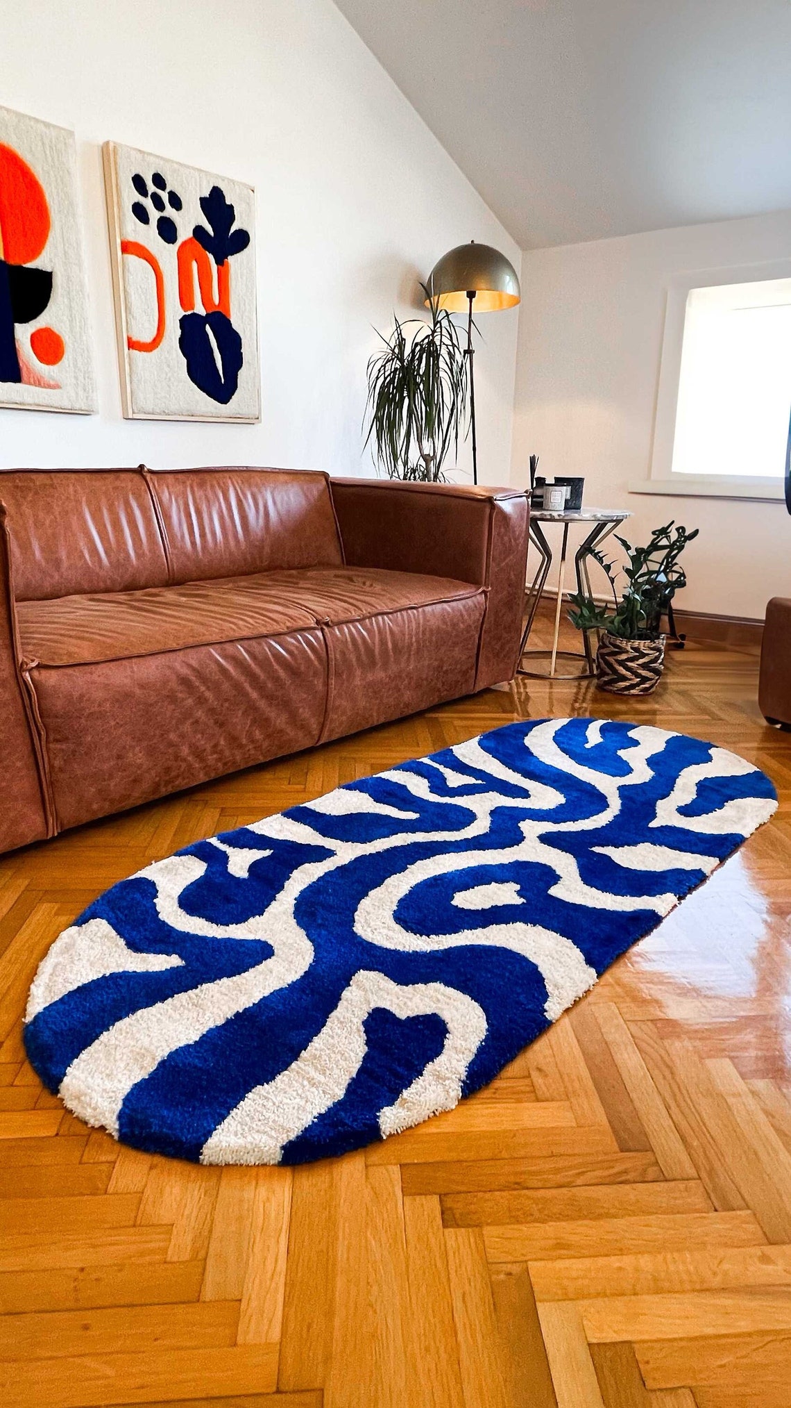 Waves in a Square, Blue Wave Rug, Tufting Rug and Abstract Shapes ...