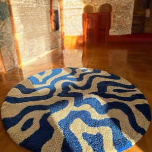 Waves in a Circle, Blue Wave Rug, Tufting Rug and Abstract Shapes ...