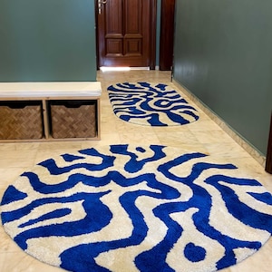 Waves in a Circle, Blue Wave Rug, Tufting Rug and Abstract Shapes ...