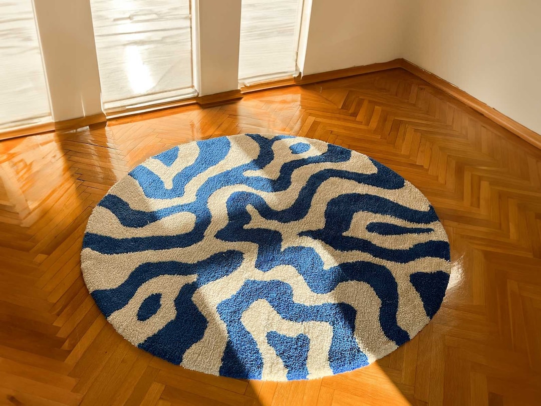 Waves in a Circle, Blue Wave Rug, Tufting Rug and Abstract Shapes ...