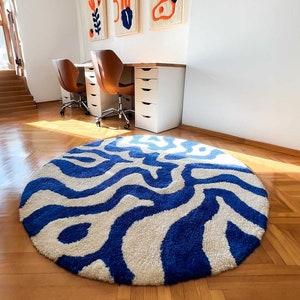 Waves in a Circle, Blue Wave Rug, Tufting Rug and Abstract Shapes ...
