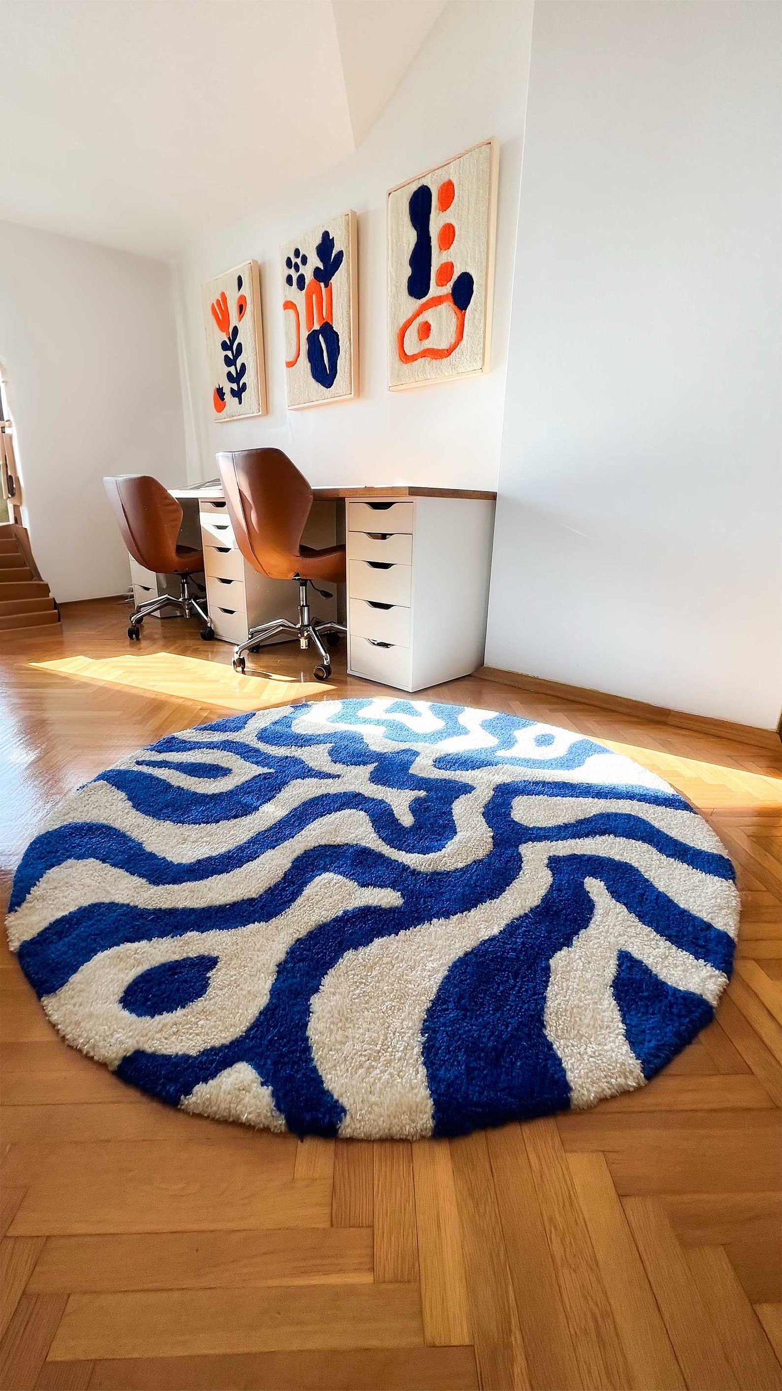 Waves in a Circle, Blue Wave Rug, Tufting Rug and Abstract Shapes ...