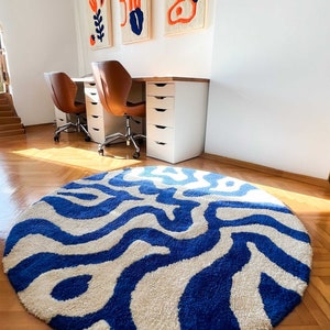 Waves in a Circle, Blue Wave Rug, Tufting Rug and Abstract Shapes ...