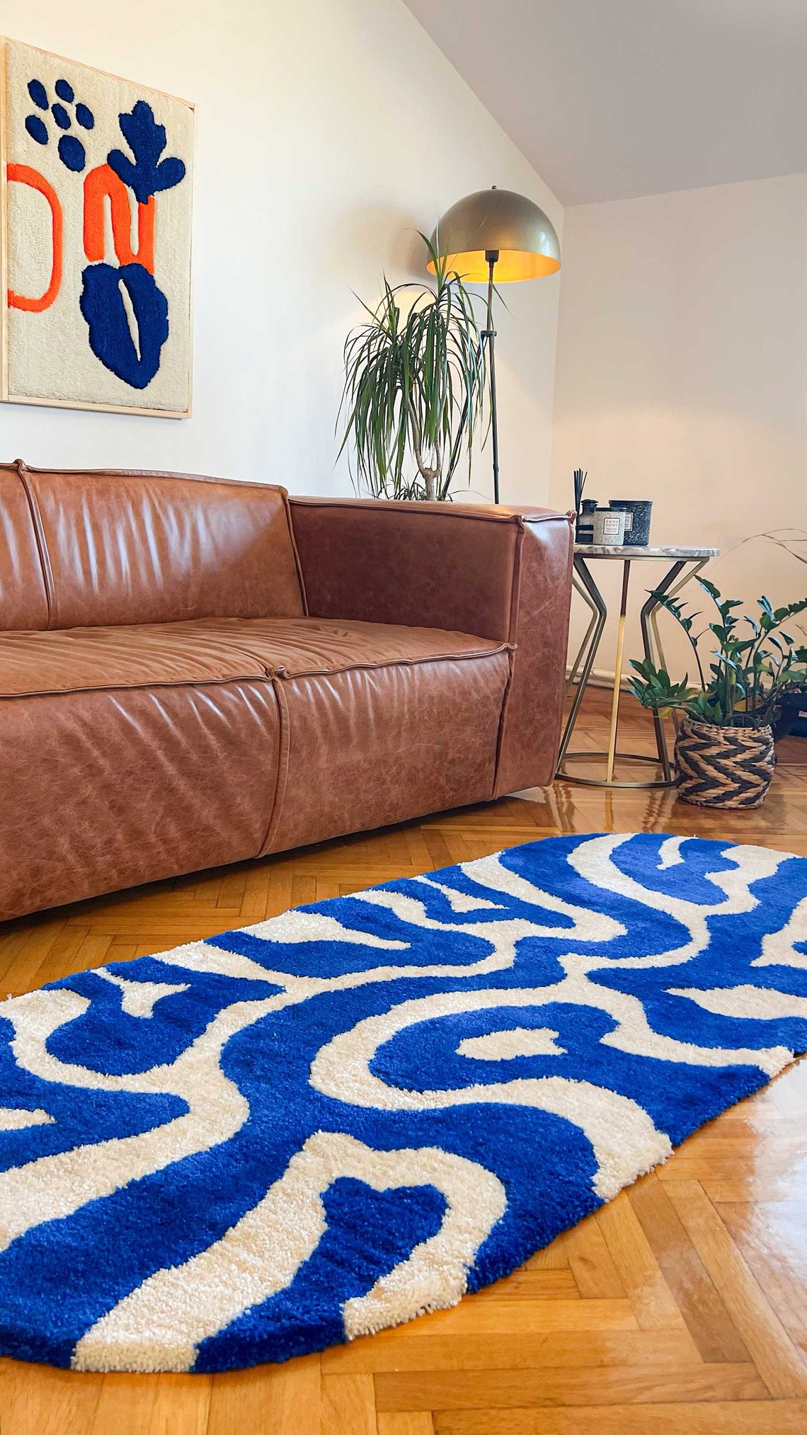 Waves in a Square, Blue Wave Rug, Tufting Rug and Abstract Shapes ...