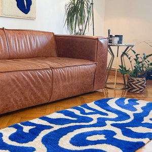 Waves in a Square, Blue Wave Rug, Tufting Rug and Abstract Shapes ...