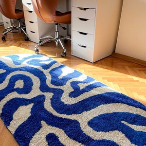 Waves in a Square, Blue Wave Rug, Tufting Rug and Abstract Shapes ...