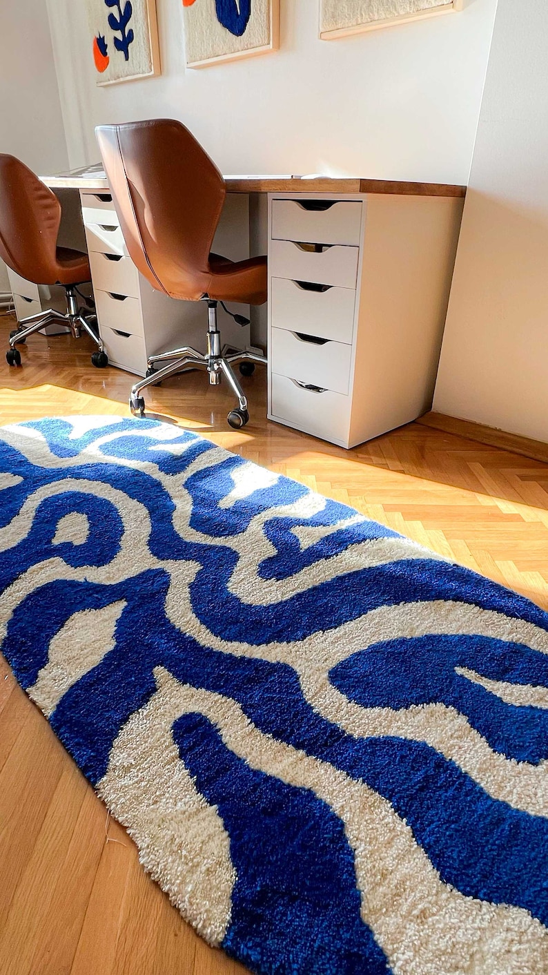 Waves in a Square, Blue Wave Rug, Tufting Rug and Abstract Shapes ...