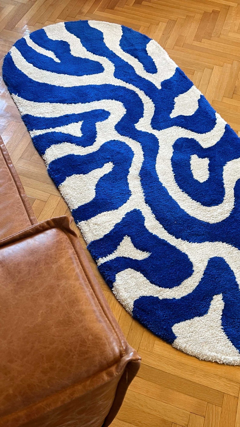 Waves in a Square, Blue Wave Rug, Tufting Rug and Abstract Shapes ...