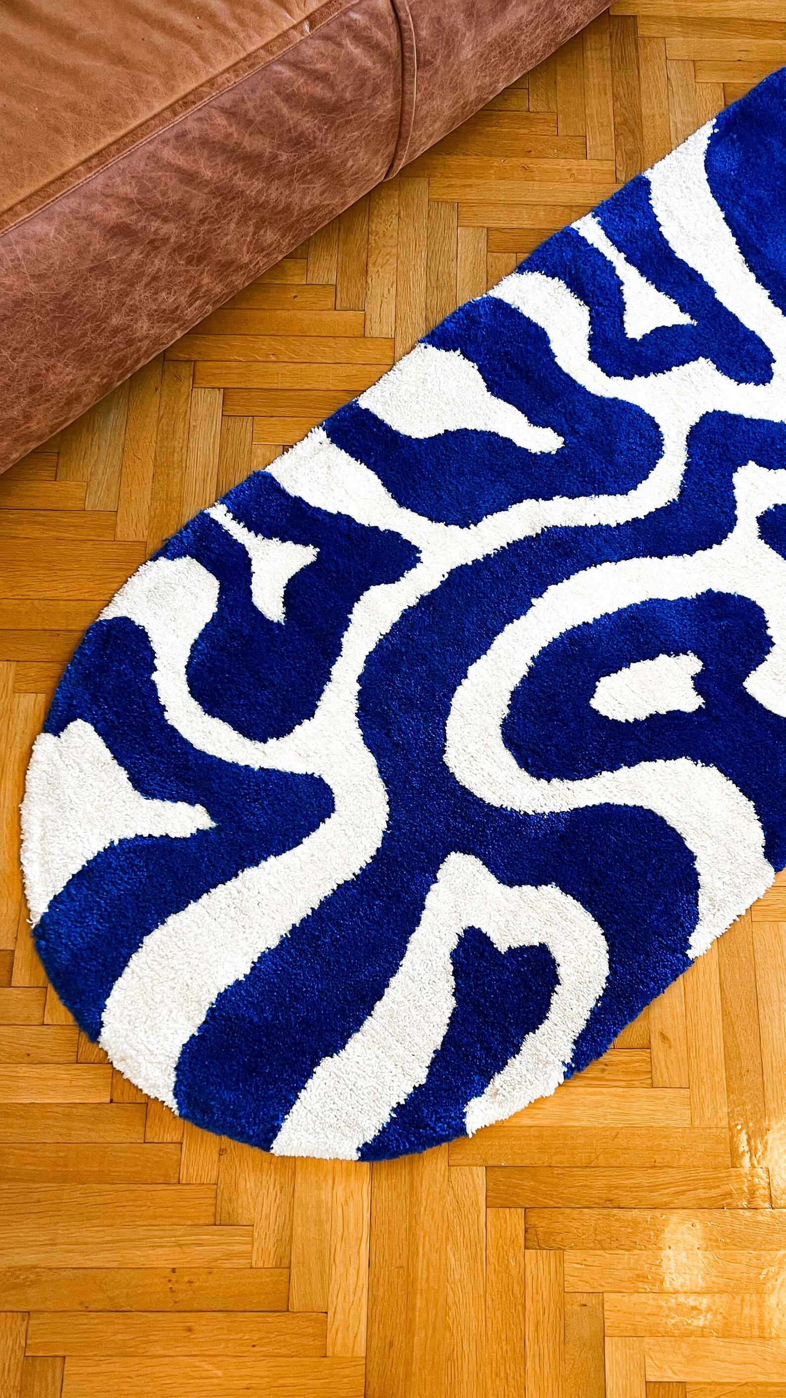 Waves in a Square, Blue Wave Rug, Tufting Rug and Abstract Shapes ...