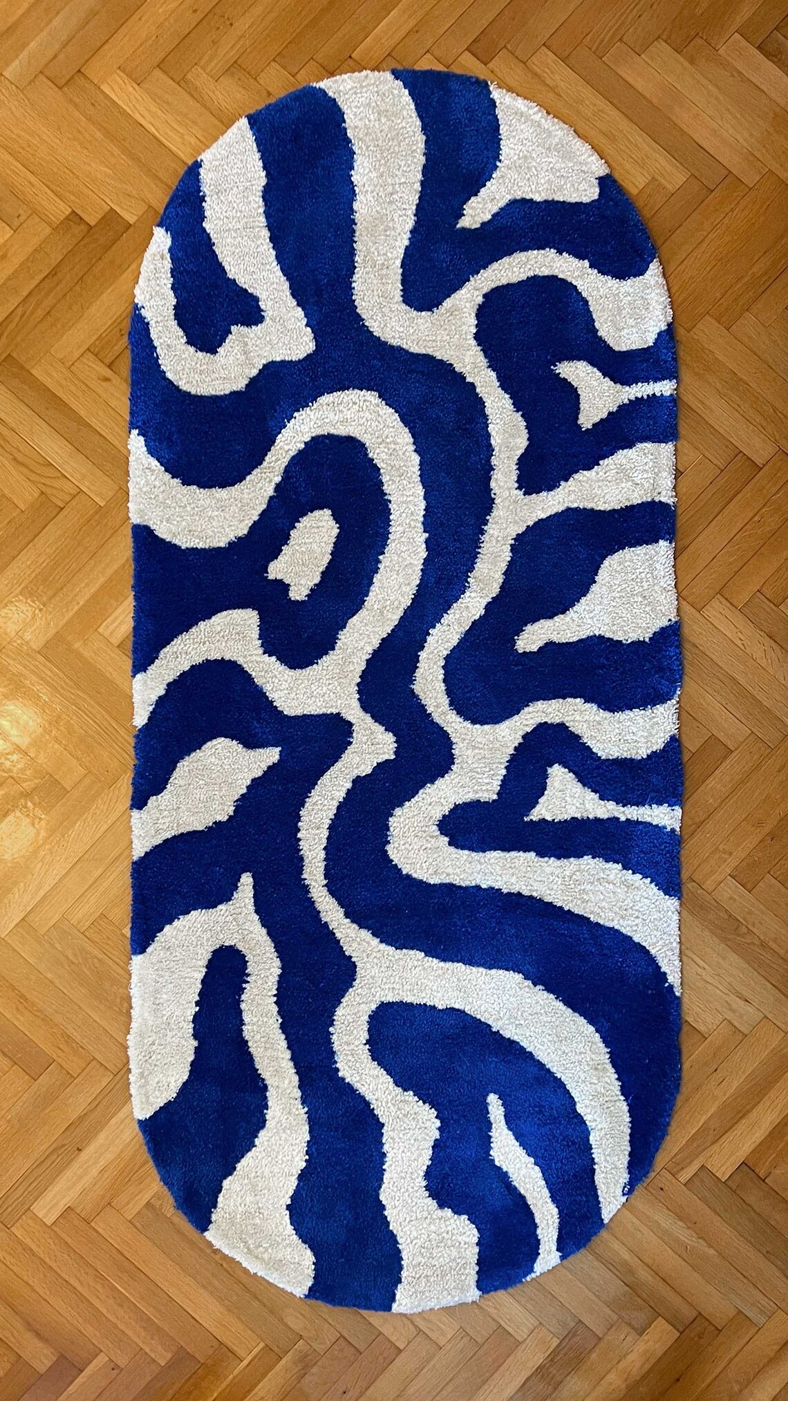 Waves in a Square, Blue Wave Rug, Tufting Rug and Abstract Shapes ...