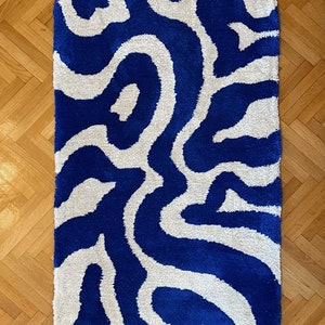 Waves in a Square, Blue Wave Rug, Tufting Rug and Abstract Shapes ...