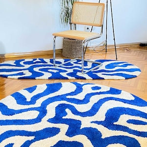 Waves in a Square, Blue Wave Rug, Tufting Rug and Abstract Shapes ...