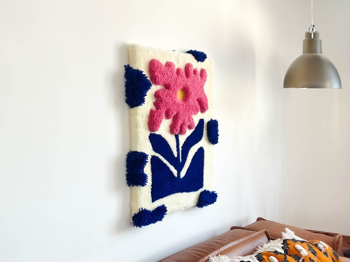 Flower Wall Art - Framed Rug- Wall Hanging- Handmade Tufting Gun Tufted ...
