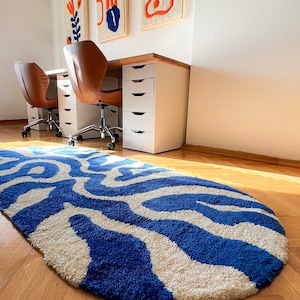 Waves in a Square, Blue Wave Rug, Tufting Rug and Abstract Shapes ...