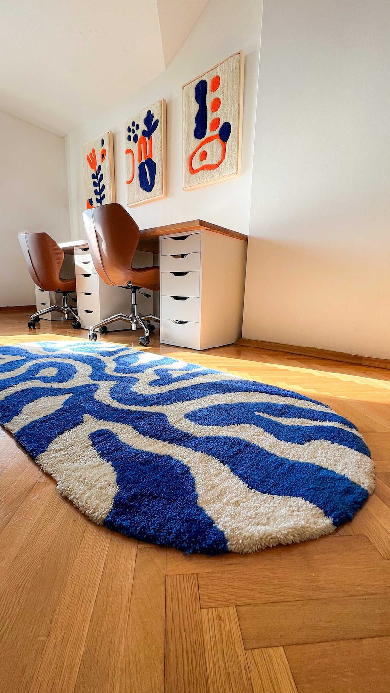 Waves in a Square, Blue Wave Rug, Tufting Rug and Abstract Shapes ...