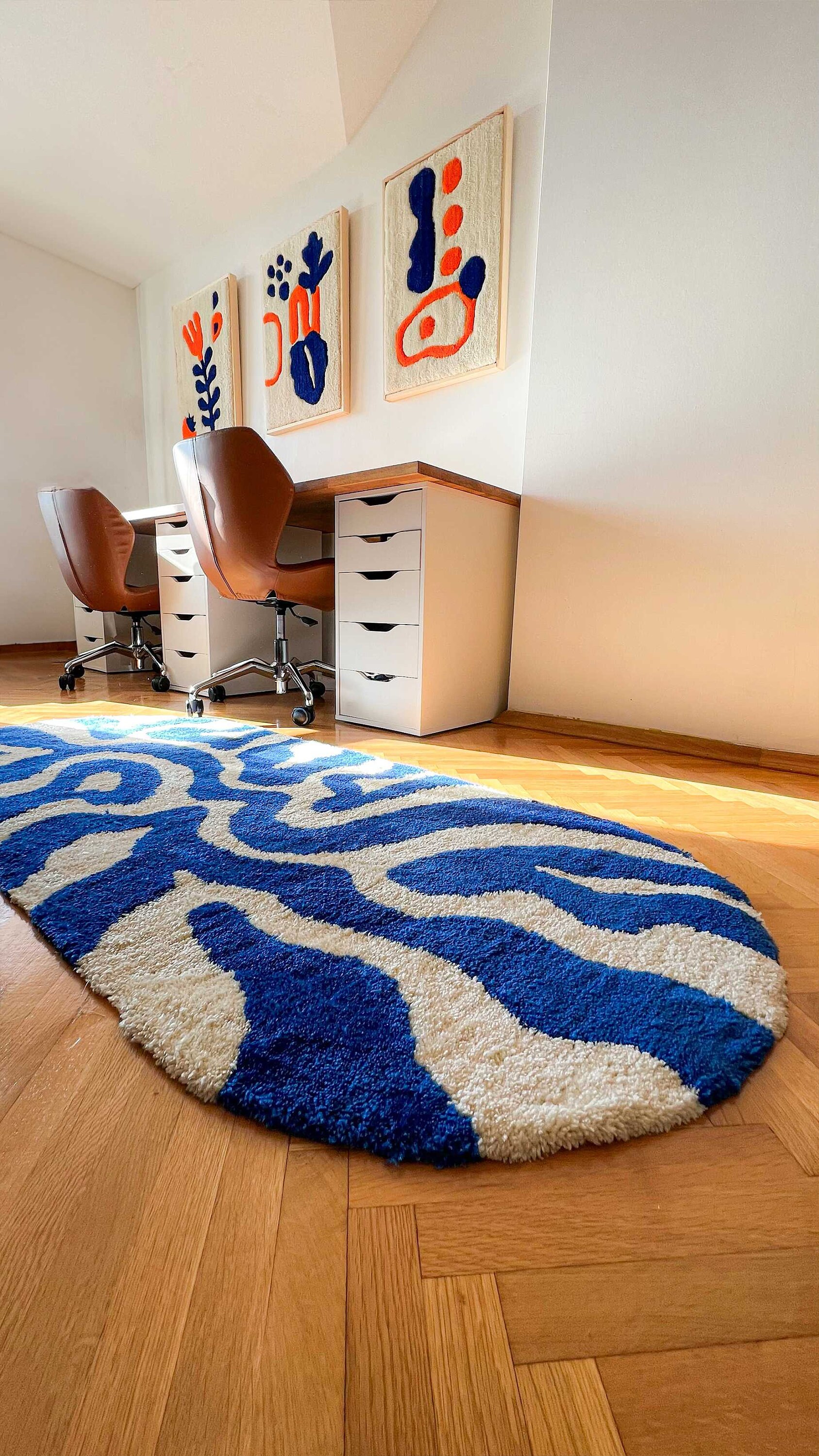 Waves in a Square, Blue Wave Rug, Tufting Rug and Abstract Shapes ...